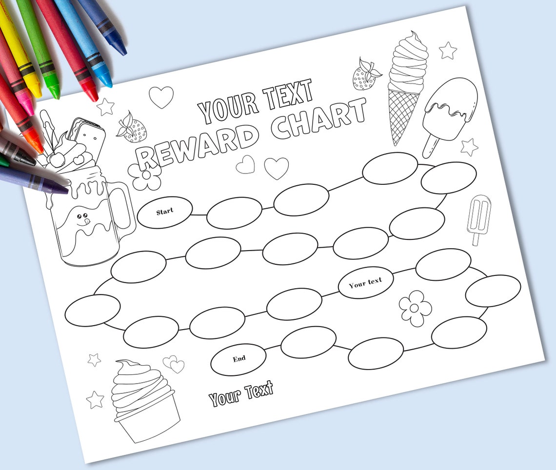 Editable Ice Cream Reward Chart Coloring Behavior Chart - Etsy