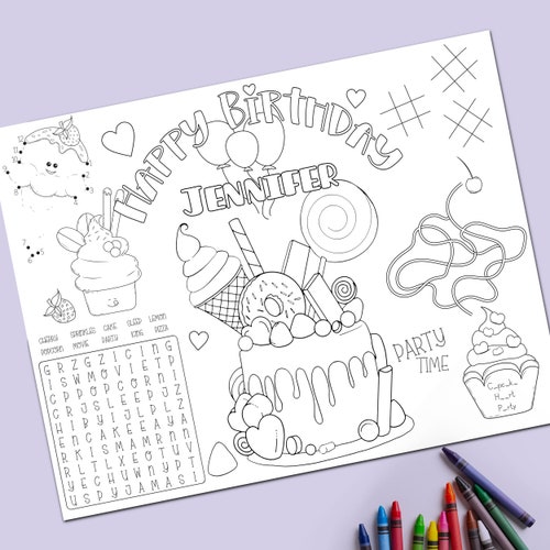 Printable Birthday Placemat Kids Activity Table Mat Birthday - Etsy