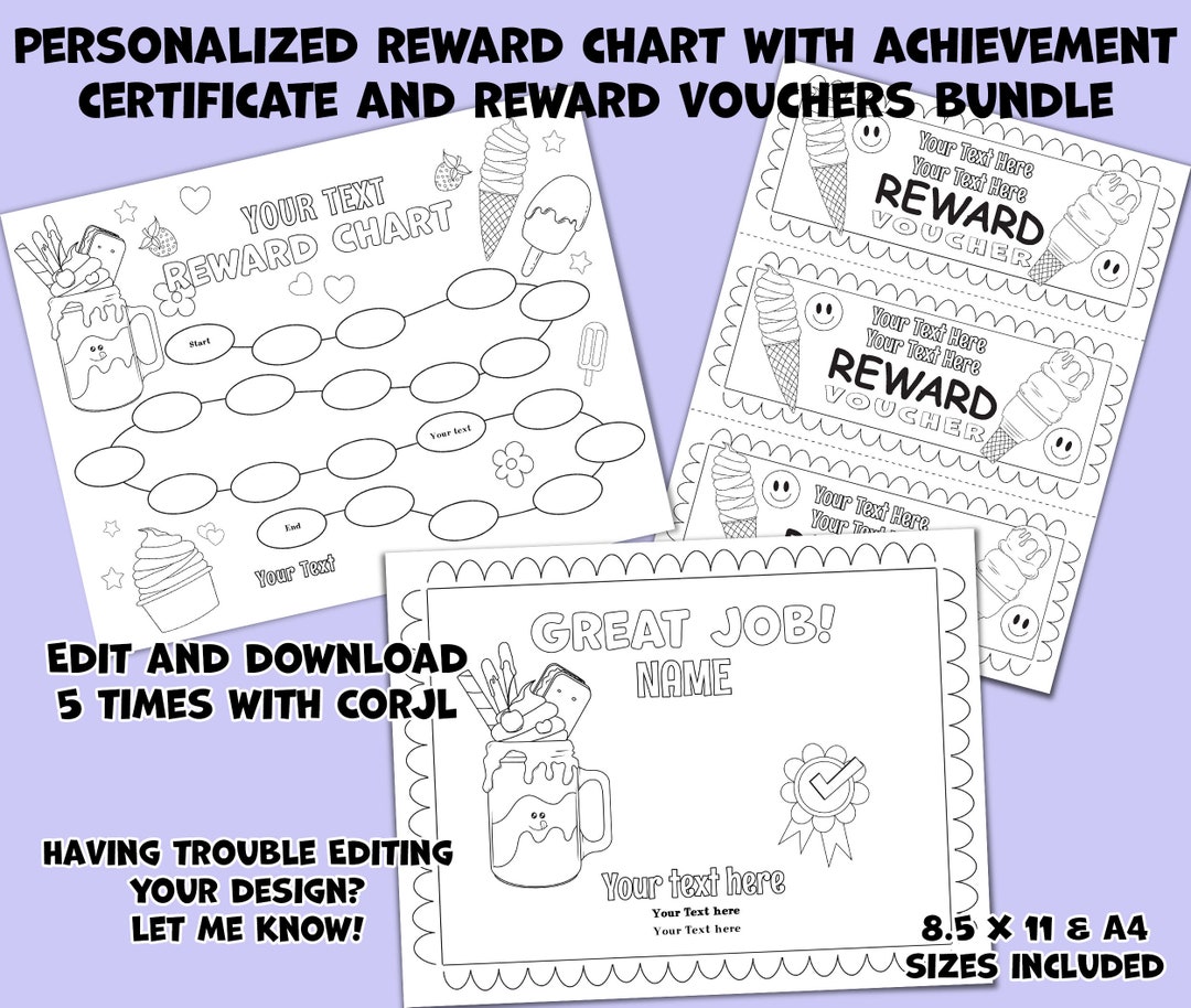 Editable Ice Cream Reward Chart Coloring Behavior Chart Printable ...