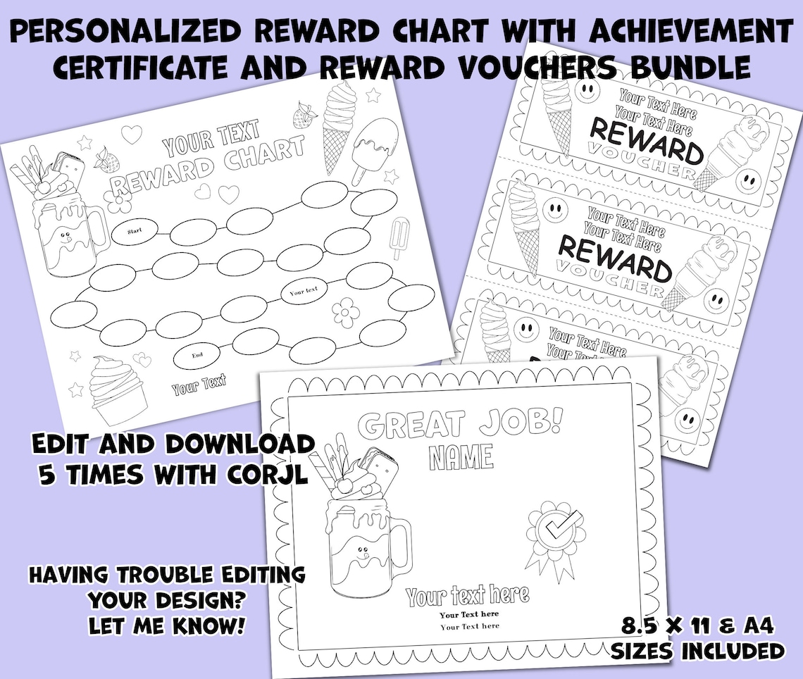Editable Ice Cream Reward Chart Coloring Behavior Chart - Etsy