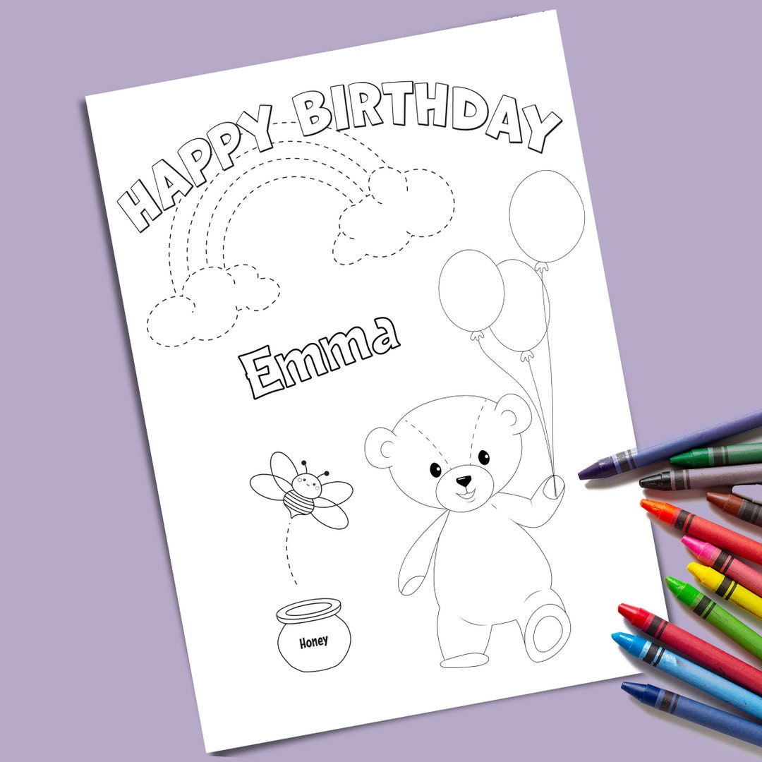 Teddy Bear Birthday Card, Coloring Card, Template, INSTANT DOWNLOAD ...