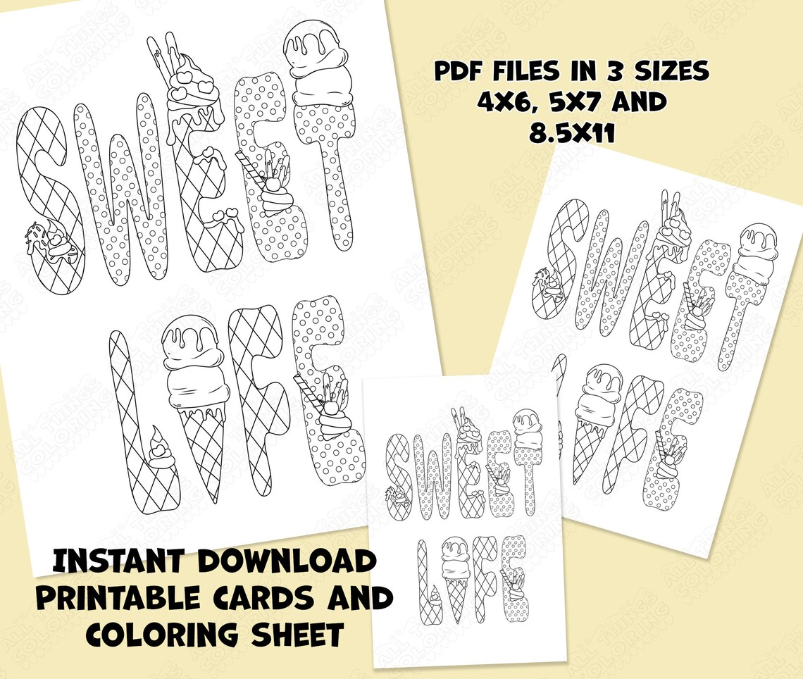 Ice Cream Coloring Page and Card Instant Download Adult - Etsy