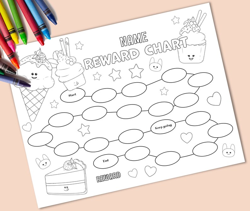 Editable Ice Cream Kawaii Reward Chart Bundle Coloring Behavior Chart ...