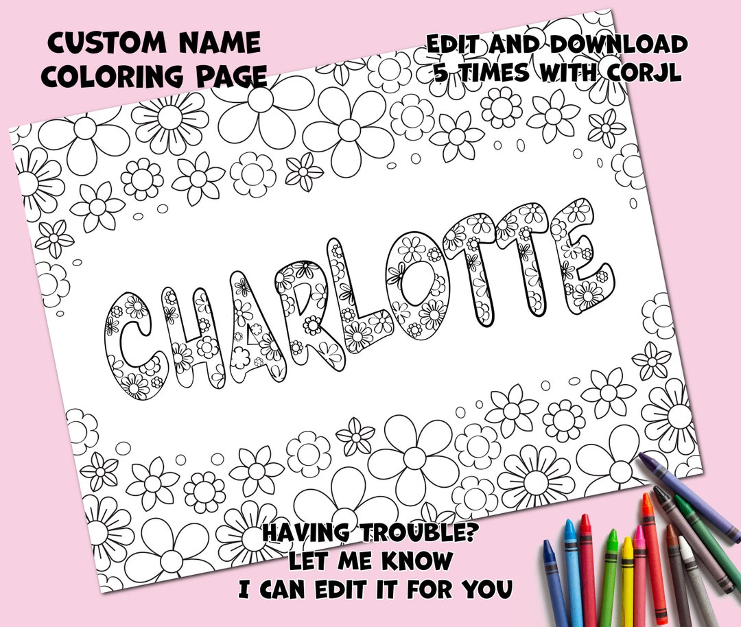 DIGITAL, Name Coloring Sheet With Fun Floral Doodle Font, Self Editing ...
