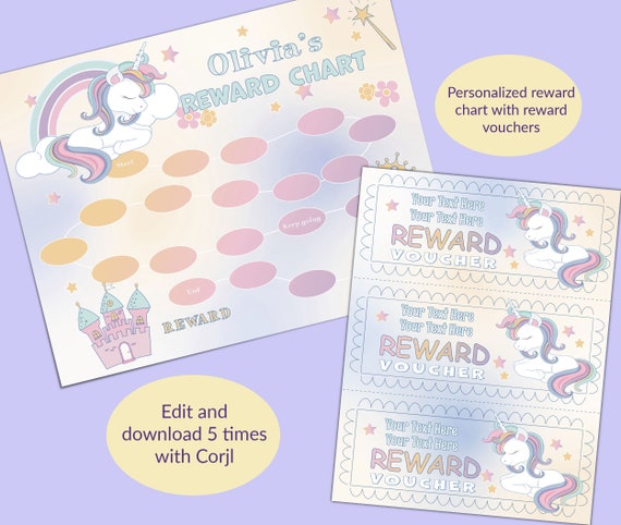Editable Unicorn Reward Chart Bundle Behavior Chart - Etsy