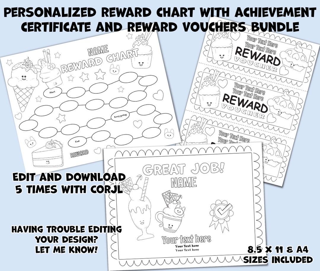 Editable Ice Cream Kawaii Reward Chart Bundle Coloring Behavior Chart ...