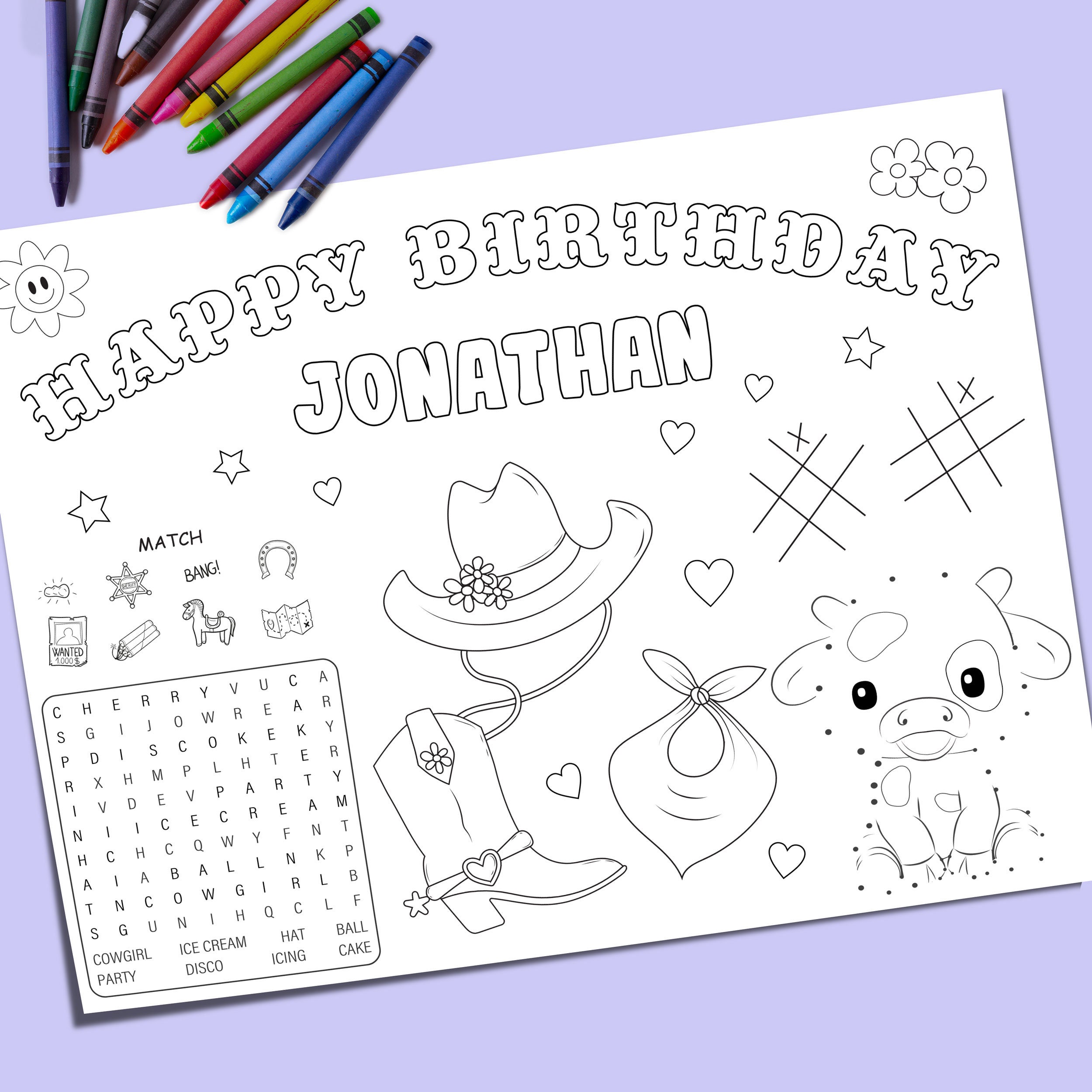 Rodeo Cowgirl Birthday Placemat Sheet, Template, INSTANT DOWNLOAD ...