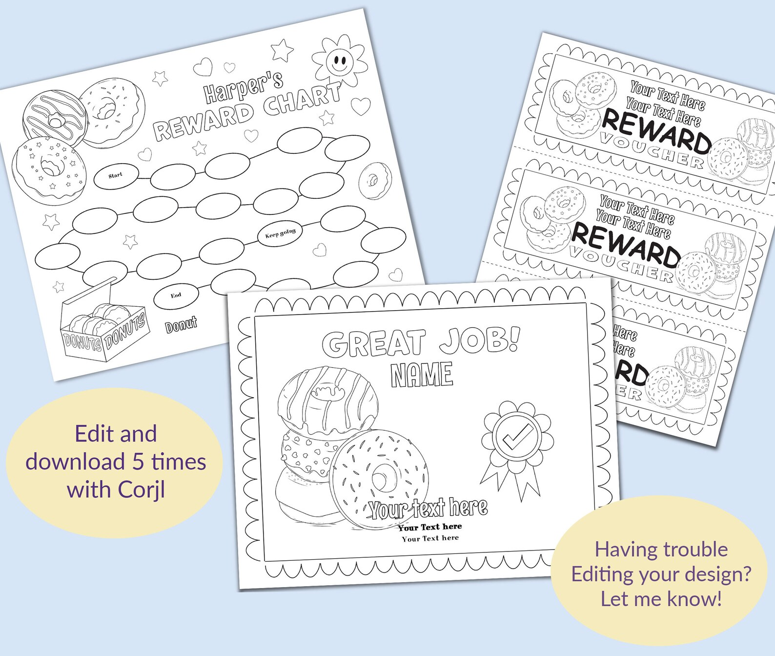 Editable Donut Reward Chart Coloring Behavior Chart Printable Routine ...