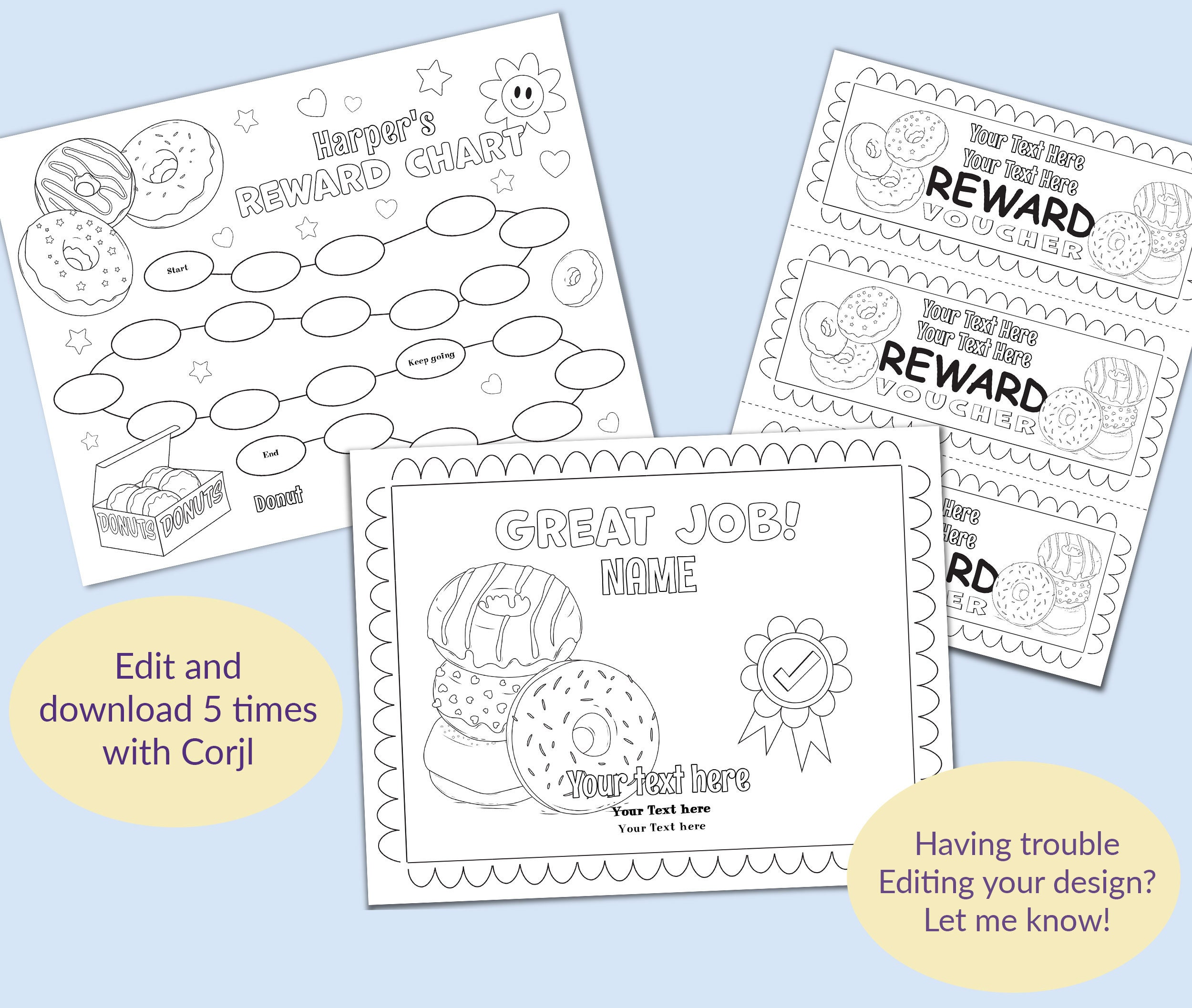 Editable Donut Reward Chart Coloring Behavior Chart Printable Routine ...