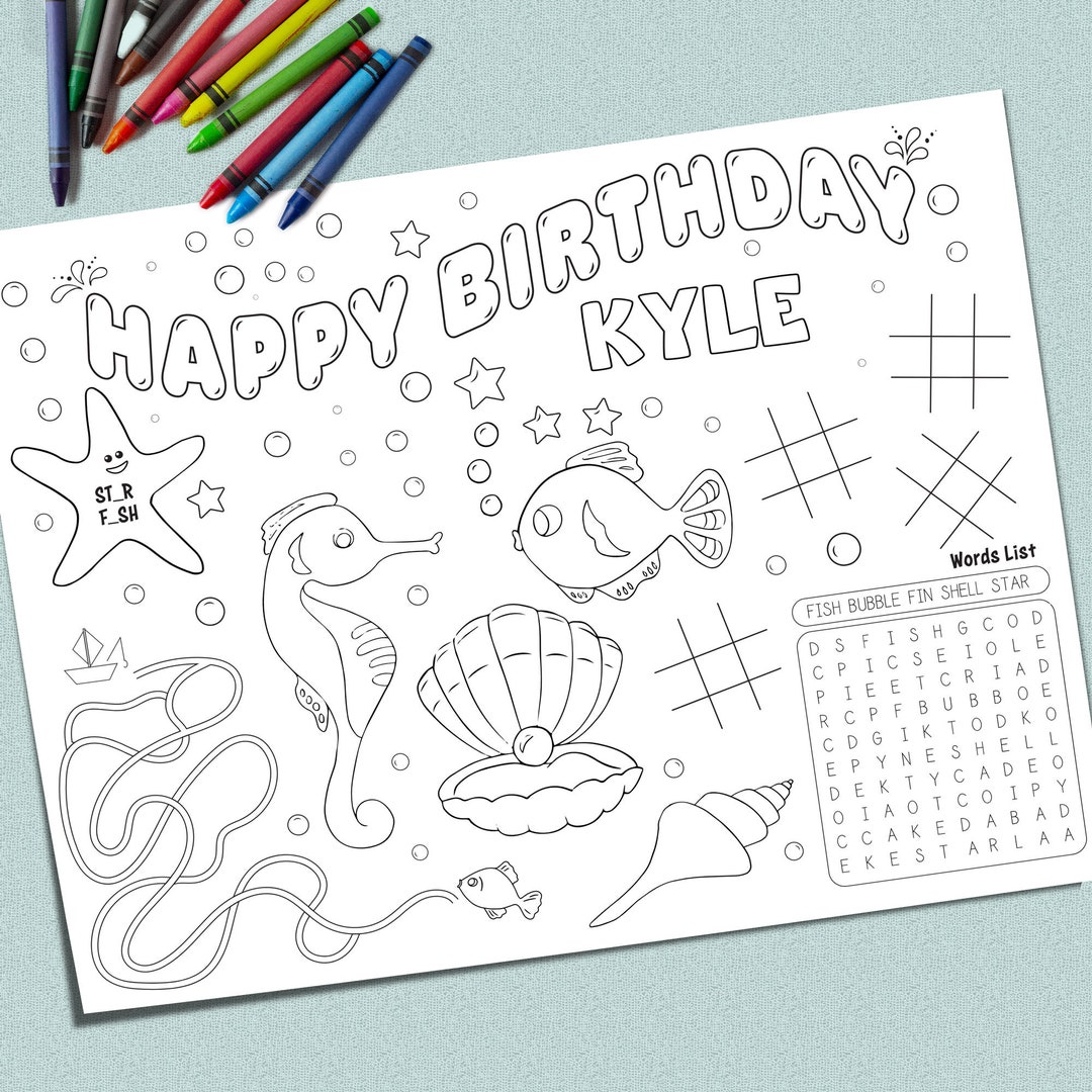 Under the Sea Coloring Placemat, Customizable INSTANT DOWNLOAD ...