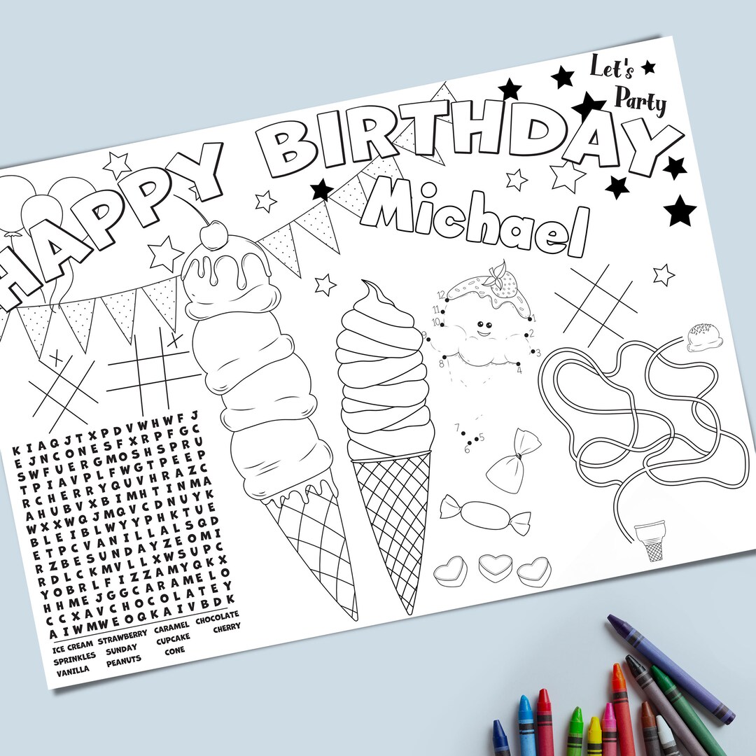 Editable Ice Cream Coloring Placemat, Template, DIGITAL DOWNLOAD ...