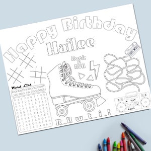 Editable Roller Skate 90's Inspired Coloring Placemat, Template ...