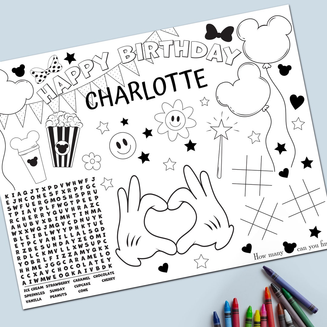 Kids Coloring Editable Placemat, INSTANT DOWNLOAD, Printable, Birthday ...