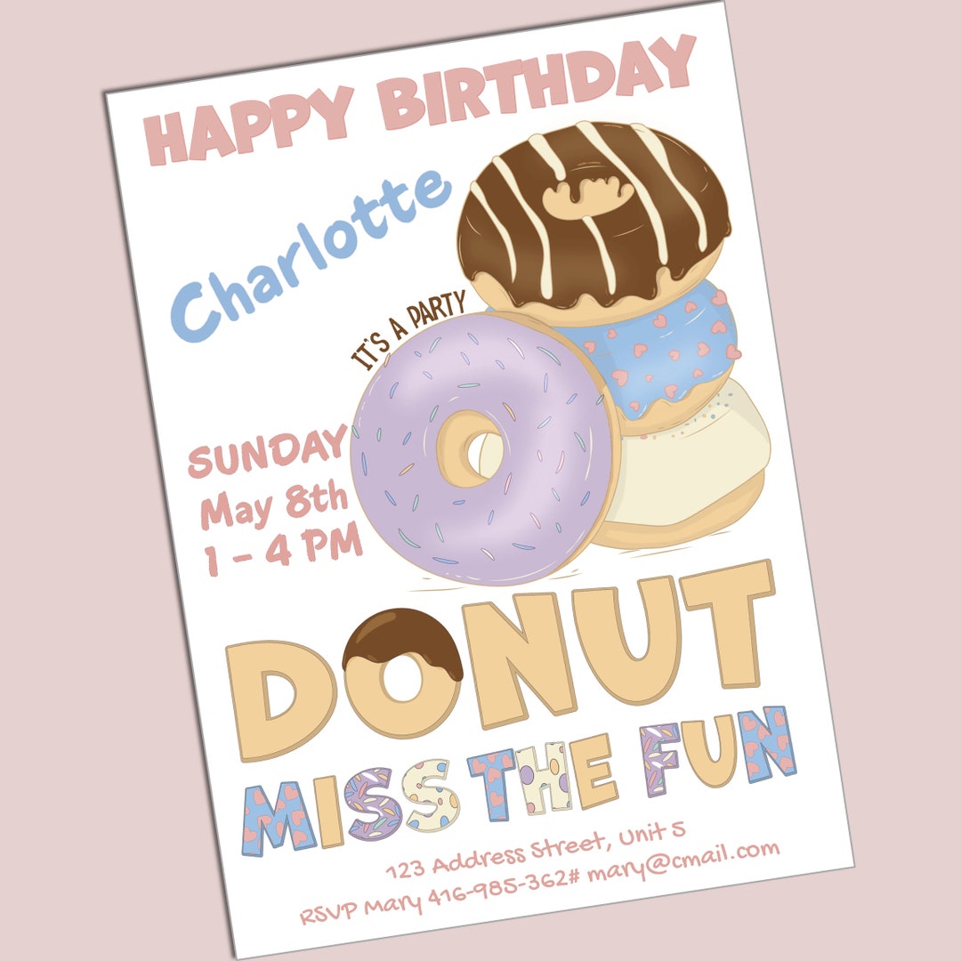 Editable Donut Birthday Invitation, Template, INSTANT DOWNLOAD ...