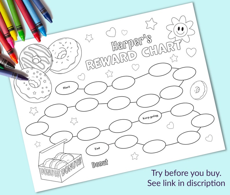 Editable Donut Reward Chart Coloring Behavior Chart Printable Routine ...