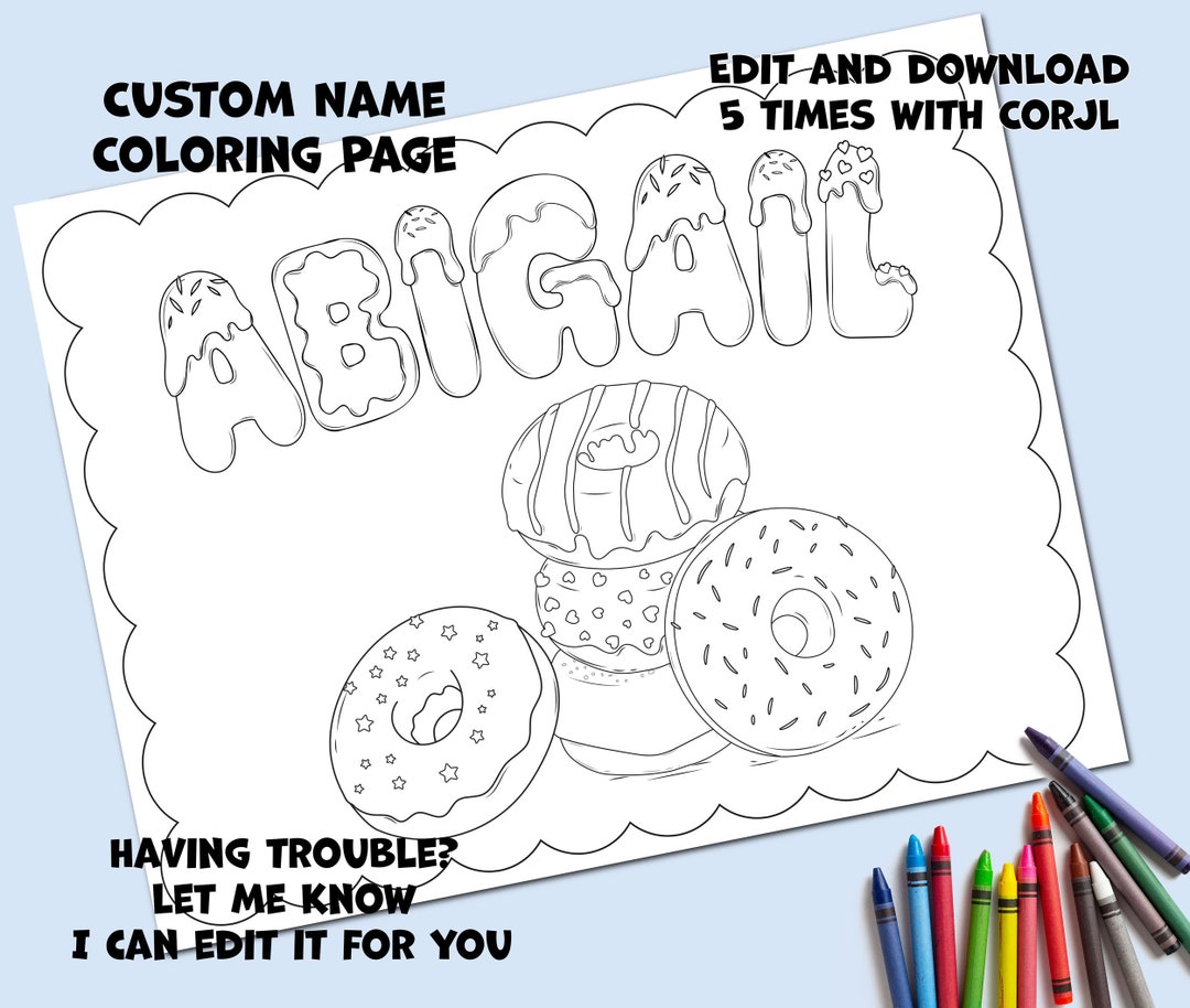 DIGITAL, Name Coloring Sheet With Fun Donut Font, Self Editing With ...