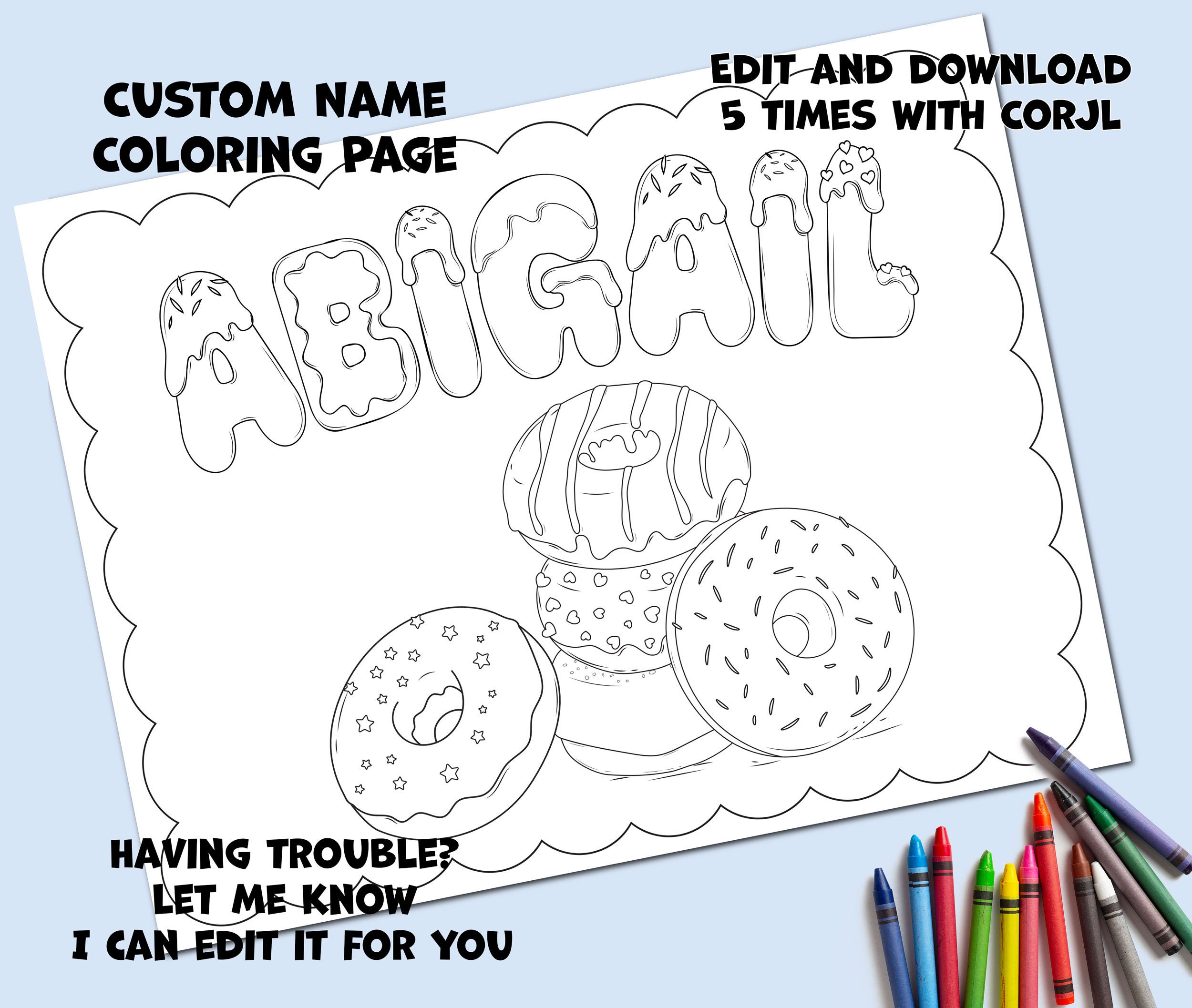 DIGITAL, Name Coloring Sheet With Fun Donut Font, Self Editing With ...