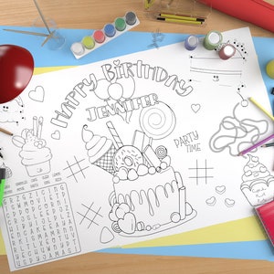 Kids Birthday Placemat, Cake and Ice Cream Coloring Mat, Template ...