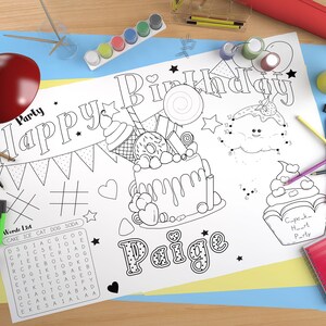 Kids Birthday Placemat, Cake and Ice Cream Coloring Mat, Template ...