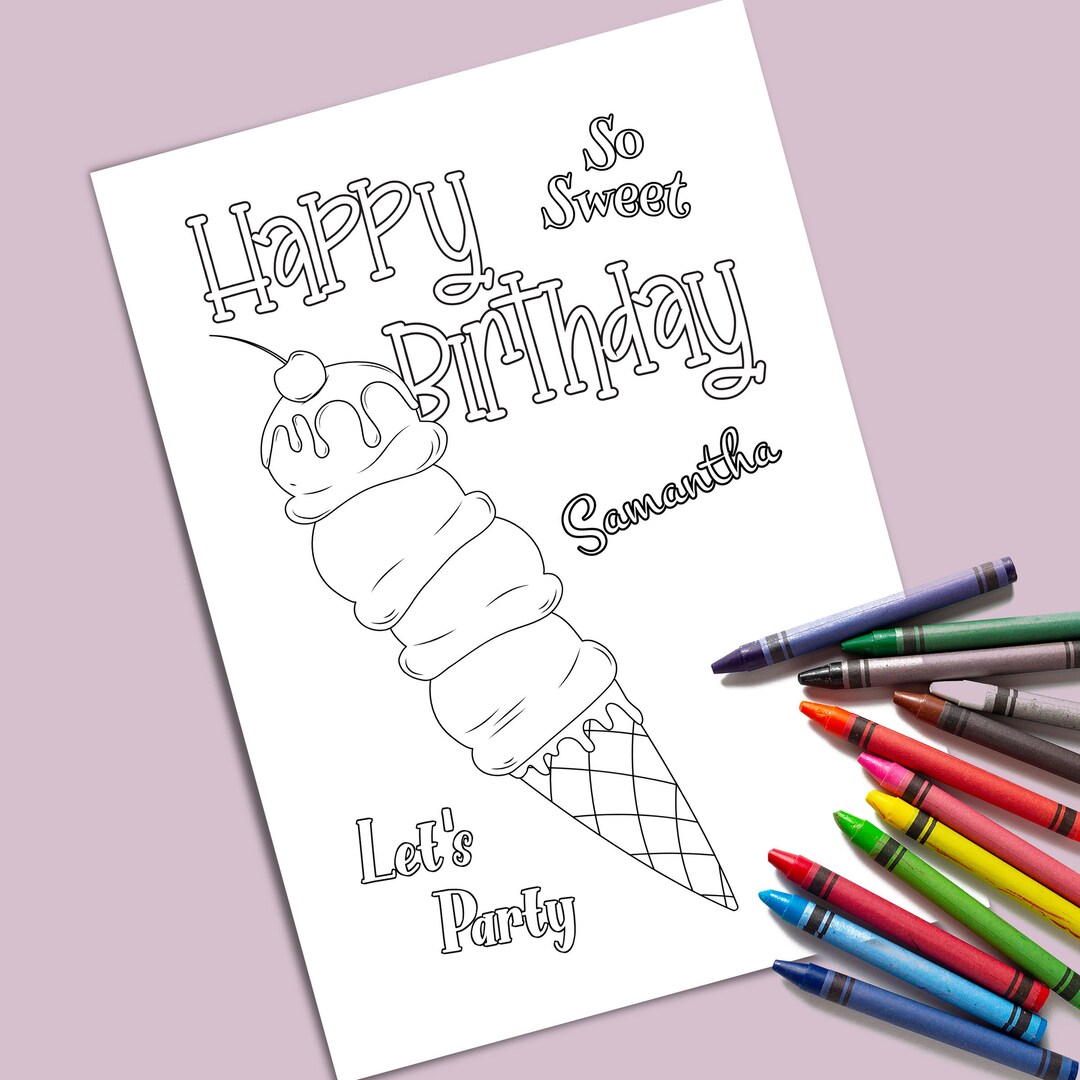 Kids Birthday Card, Coloring Card, Template, INSTANT DOWNLOAD ...