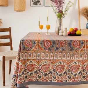 Indian Block Print Tablecloth, Cotton Floral Table Cover, French ...