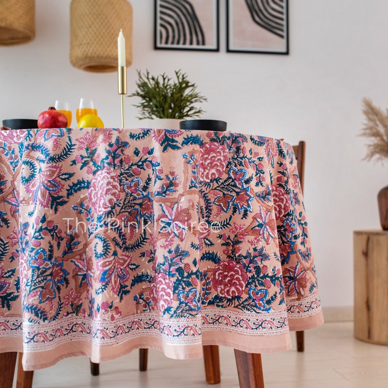 Pink Floral Round Tablecloth Indian Block Print Tablecloth - Etsy