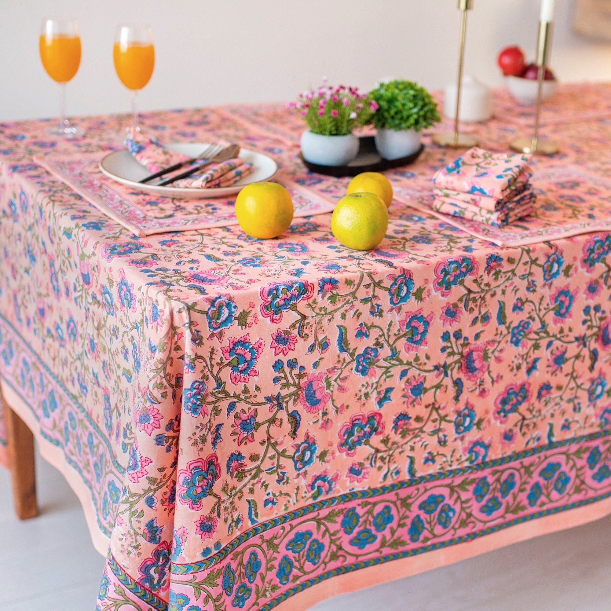 Indian Block Print Tablecloth Floral Cotton Table Cover - Etsy