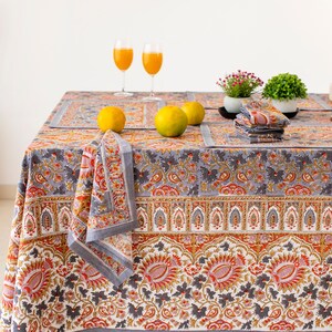 Indian Block Print Tablecloth, Cotton Floral Table Cover, French ...