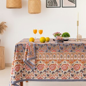 Indian Block Print Tablecloth, Cotton Floral Table Cover, French ...