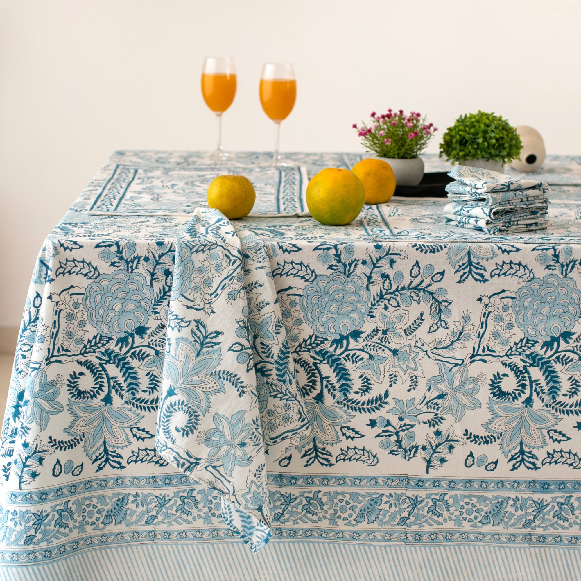 Light Sky Blue White Indian Block Printed Tablecloth Cotton - Etsy