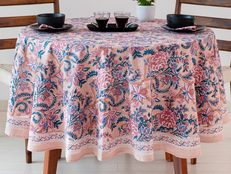 Pink Floral Round Tablecloth Indian Block Print Tablecloth - Etsy
