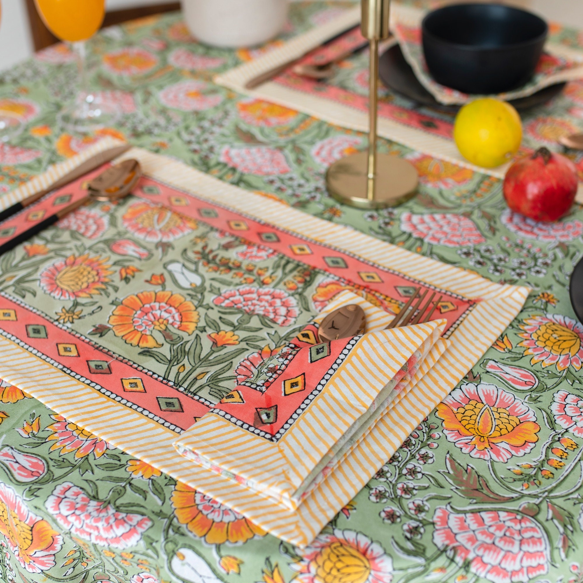 Burnt Orange Round Tablecloth Indian Block Print Round Table - Etsy