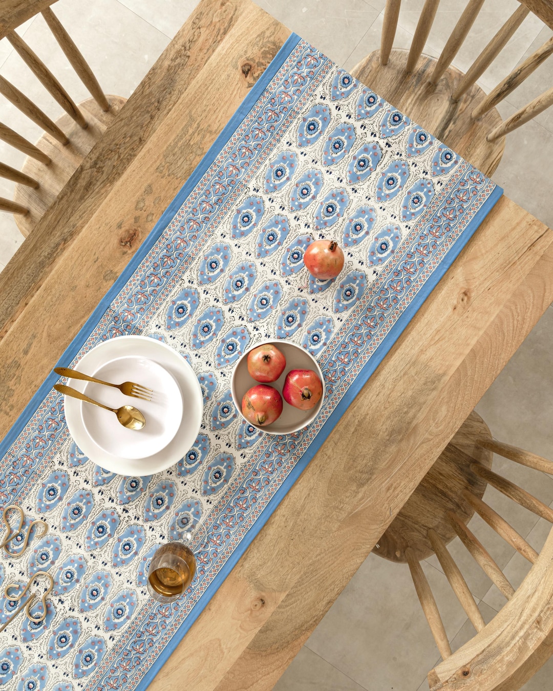 BLUE IKAT Design Hand Block Printed Table Runner, Farmhouse Table ...