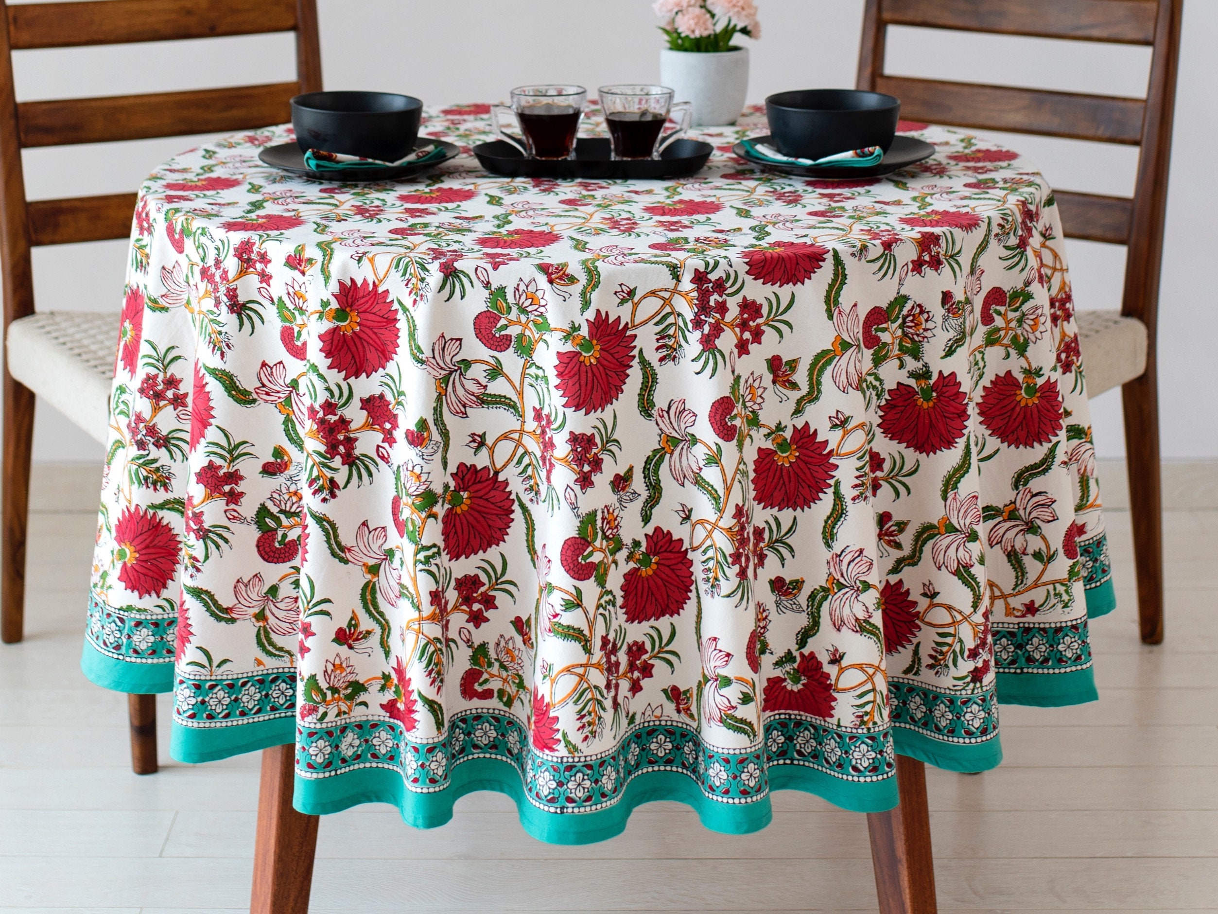 Indian Block Printed Round Tablecloth Floral Cotton - Etsy