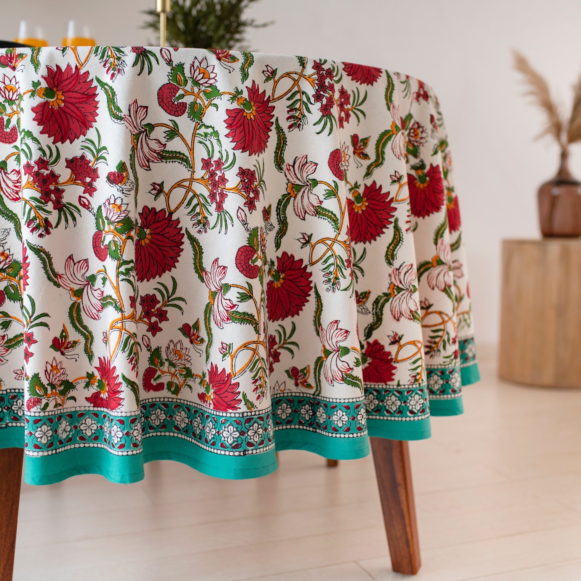 Indian Block Printed Round Tablecloth Floral Cotton - Etsy