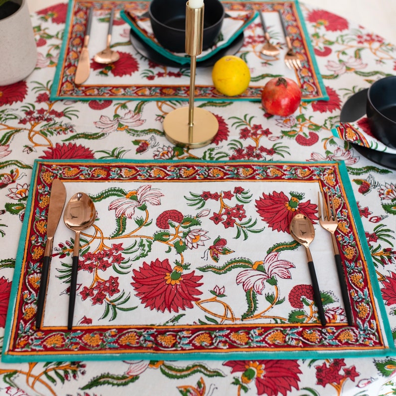 Indian Block Printed Round Tablecloth Floral Cotton - Etsy