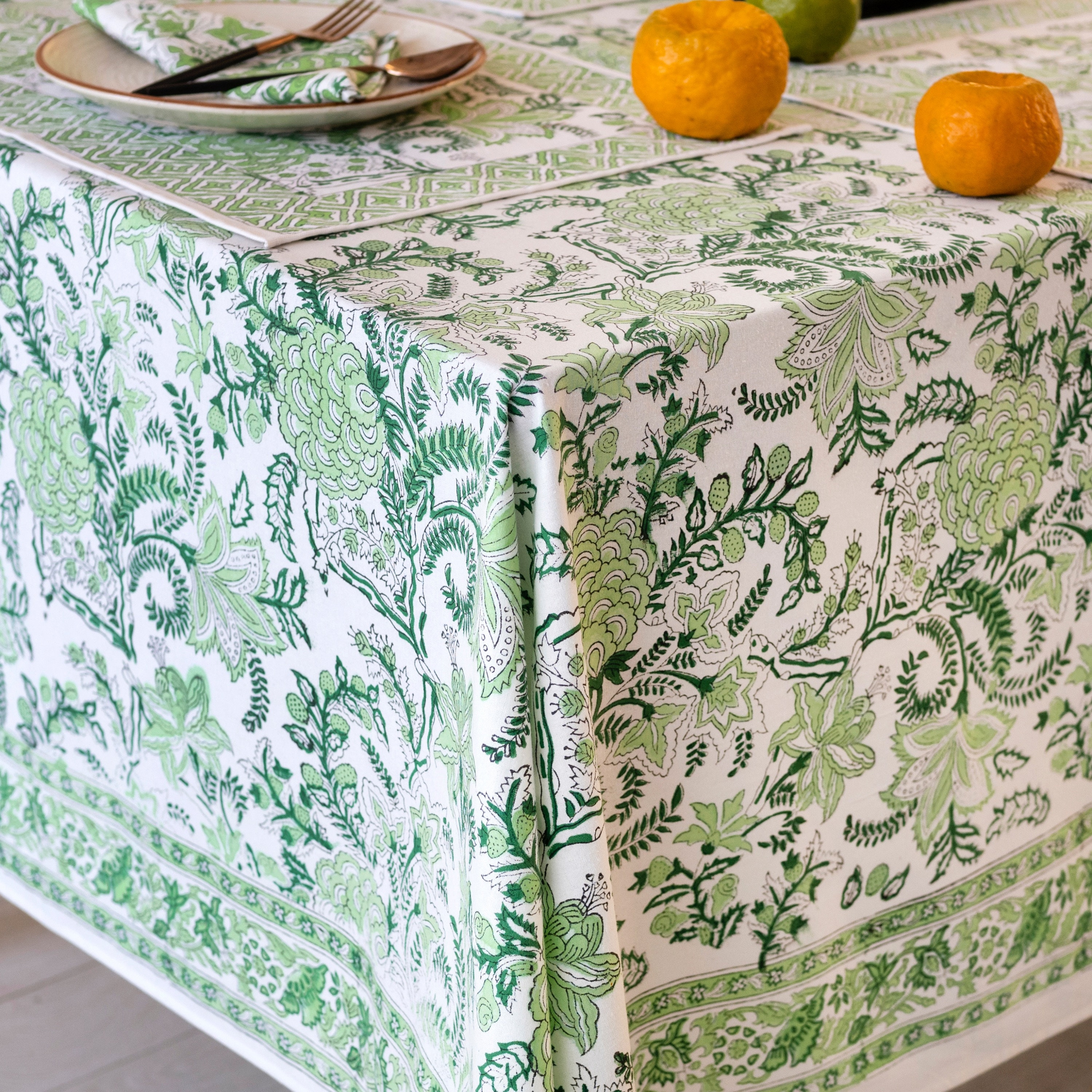 Moss Green and White Rice Veins Design Hand Block Printed - Etsy