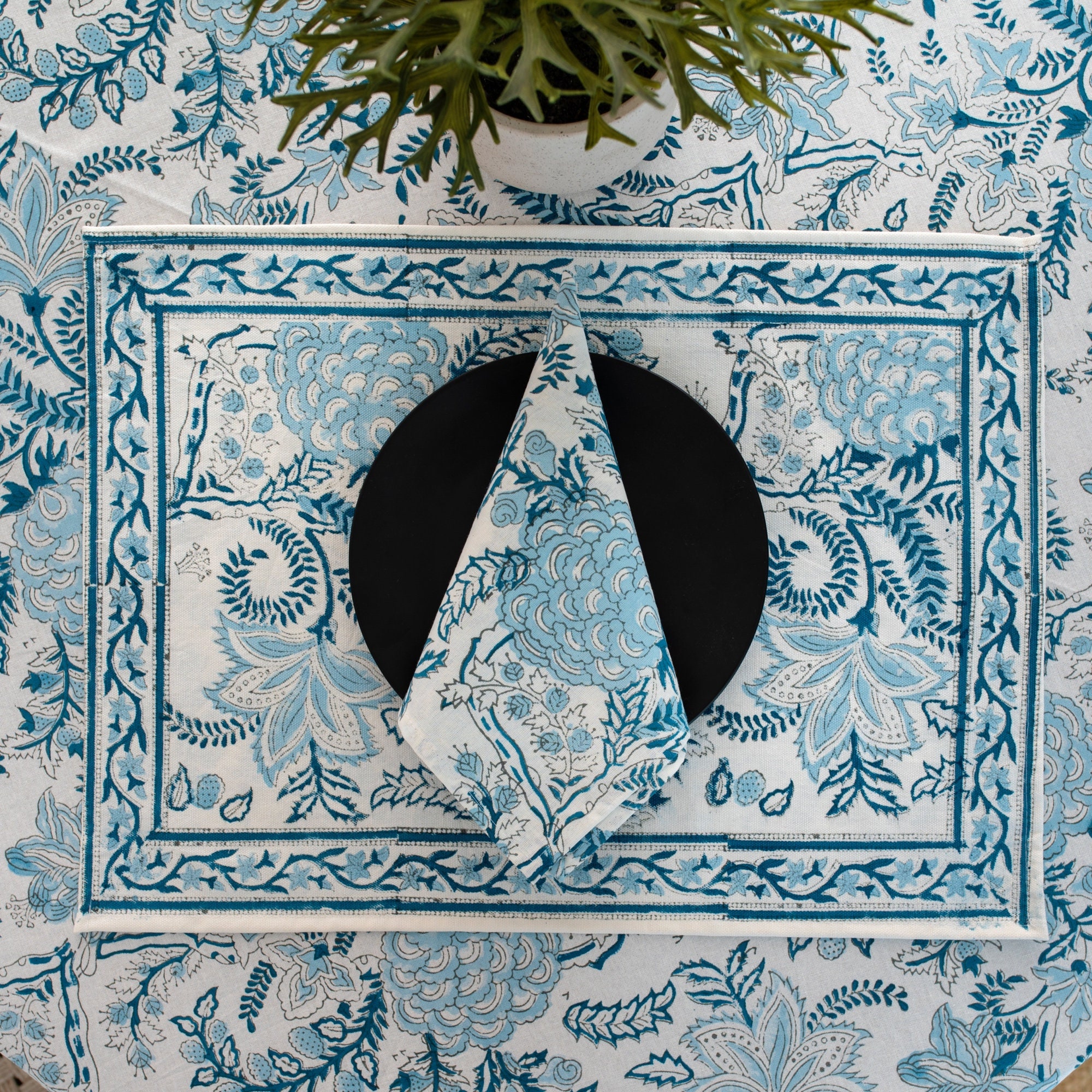 Light Sky Blue White Indian Block Printed Tablecloth Cotton - Etsy