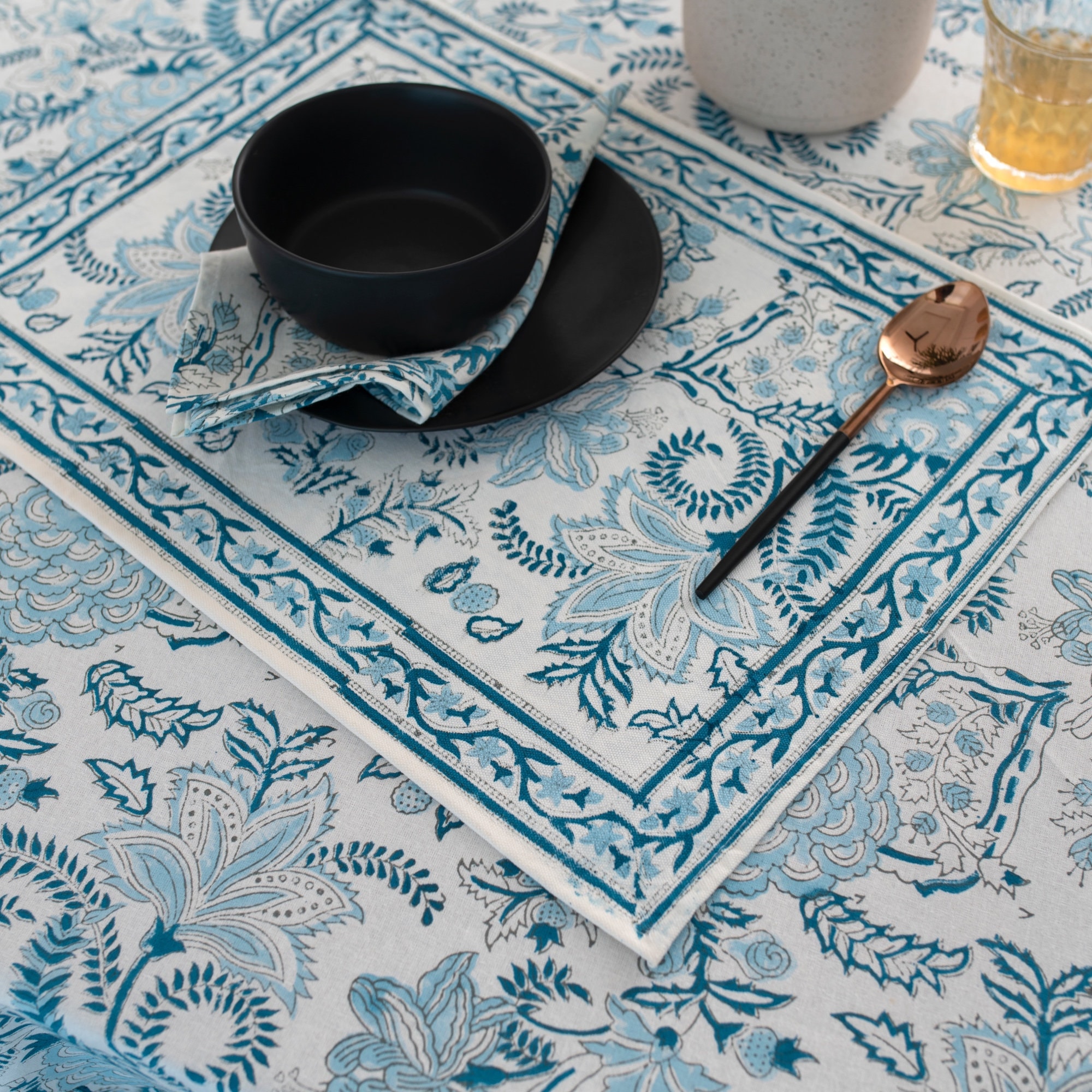 Light Sky Blue White Indian Block Printed Tablecloth Cotton - Etsy