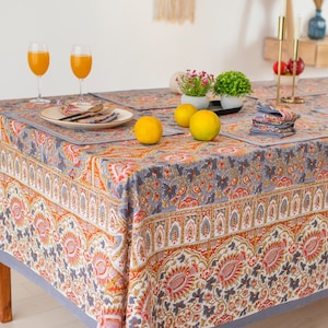 Indian Block Print Tablecloth, Cotton Floral Table Cover, French ...