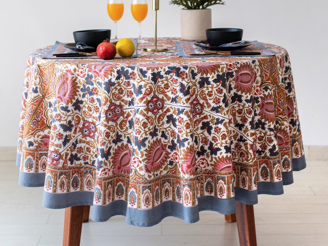 Indian Block Print Round Tablecloth, French Round Tablecloth, Round ...