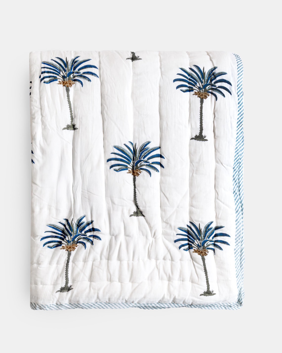 Hand Block Cotton Quilt: Coastal Palm Print, Reversible Bedding - Etsy