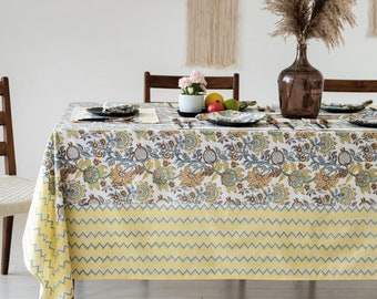 Block Printed Round Tablecloth Floral Cotton Table Cover - Etsy