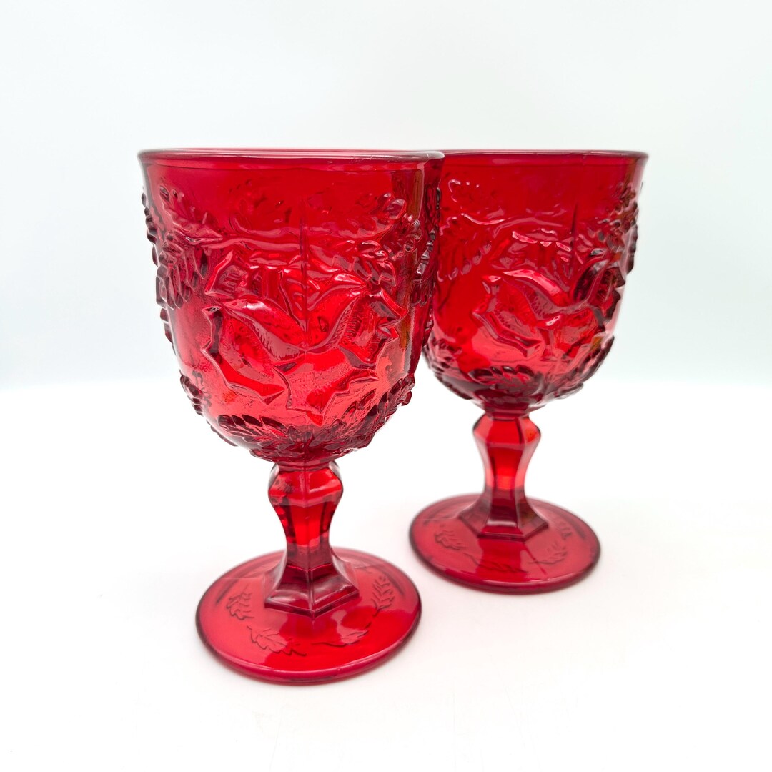 Madonna Inn Wild Rose Ruby Red Goblets, LG Wright, 6 1/2” Tall, 9 Fl ...