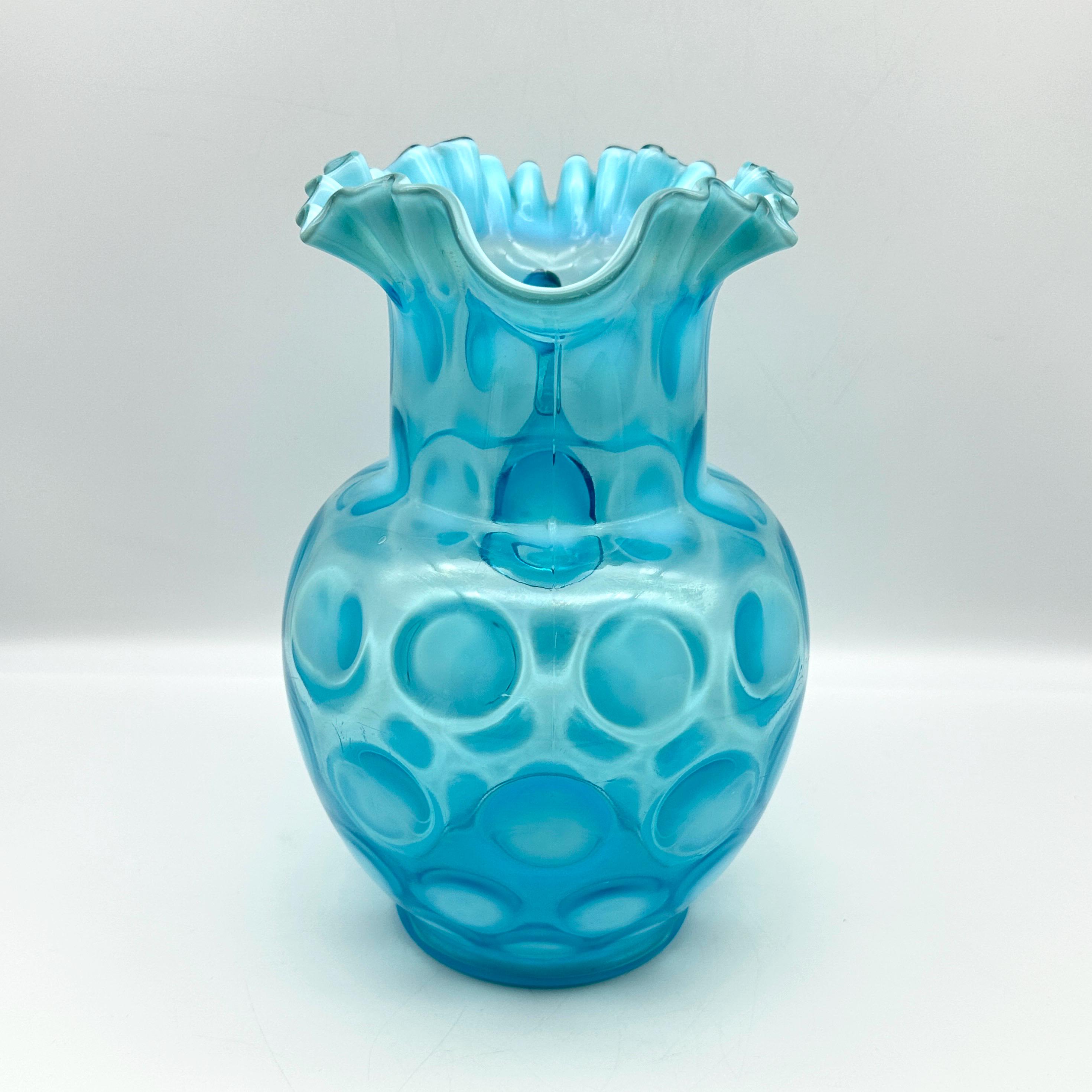Vintage Fenton Blue Opalescent Optic Coin Dot Glass Pitcher With ...