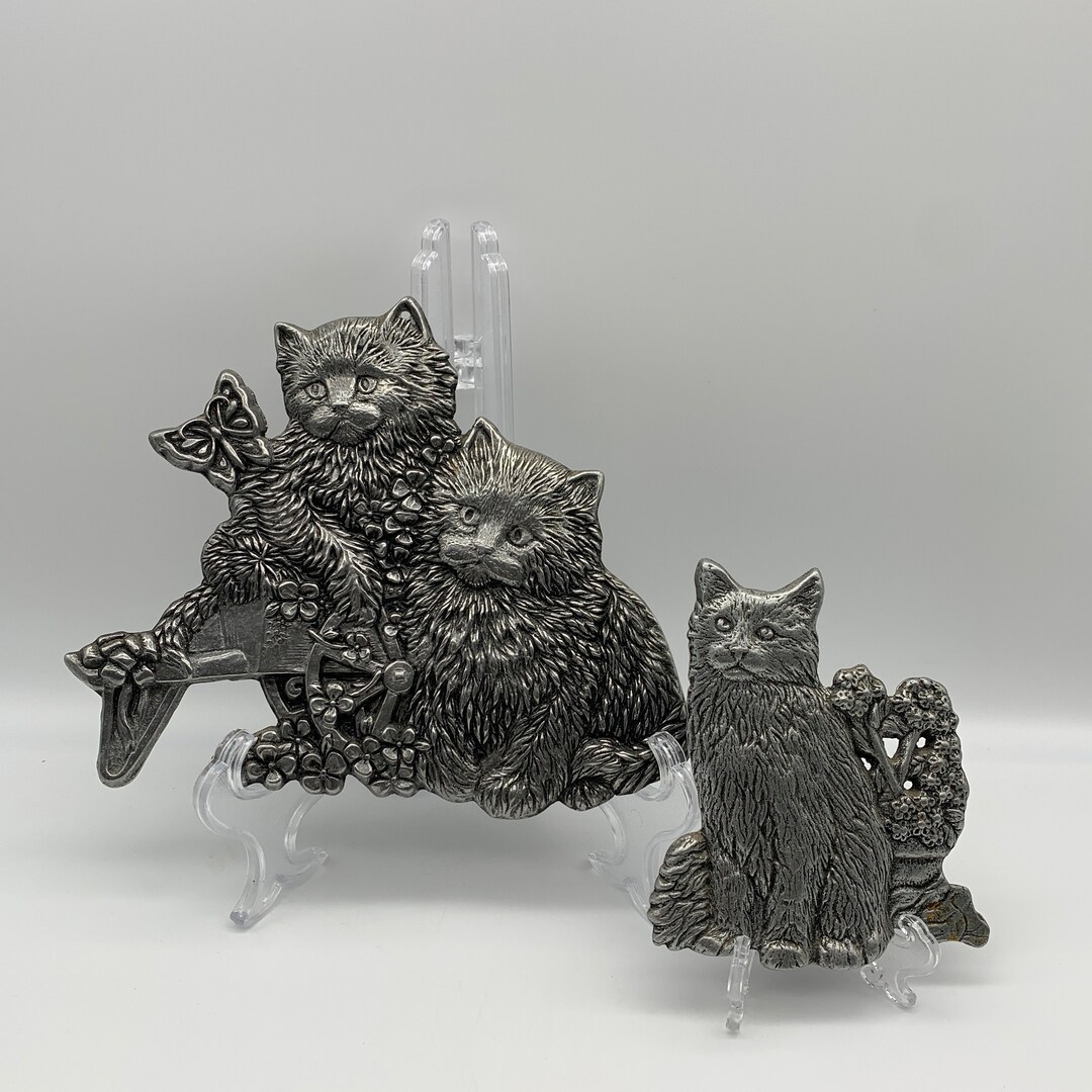Set of 2 Vintage Pewter Pair of Cats/kitties With Butterfly Wall ...