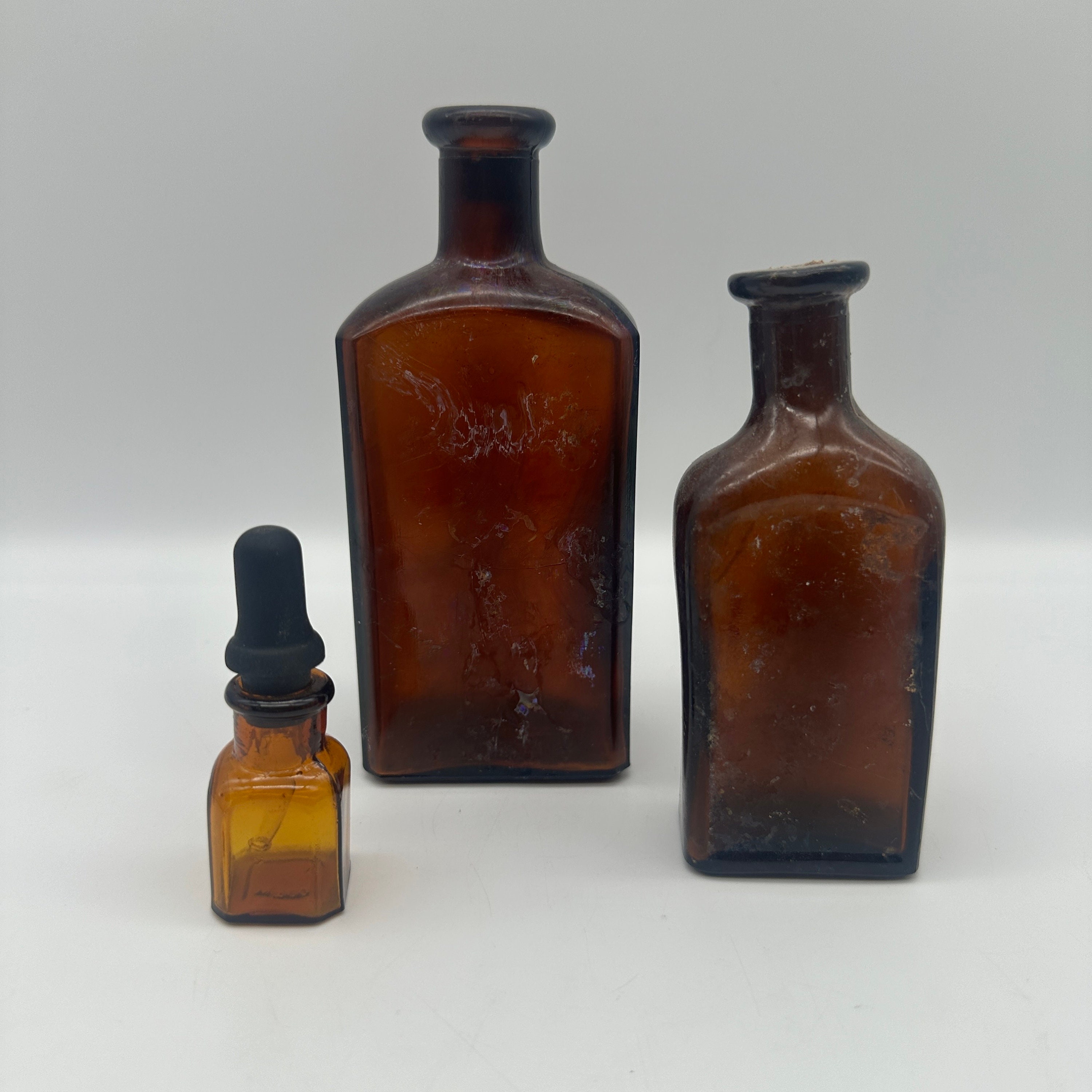 Antique Amber Bottles & Dropper, Set of 3 - Etsy