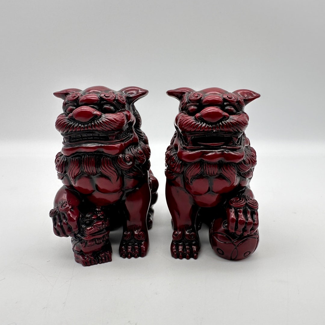 Chinese Cinnabar/redstone Resin Foo Dogs, 3" Tall - Etsy