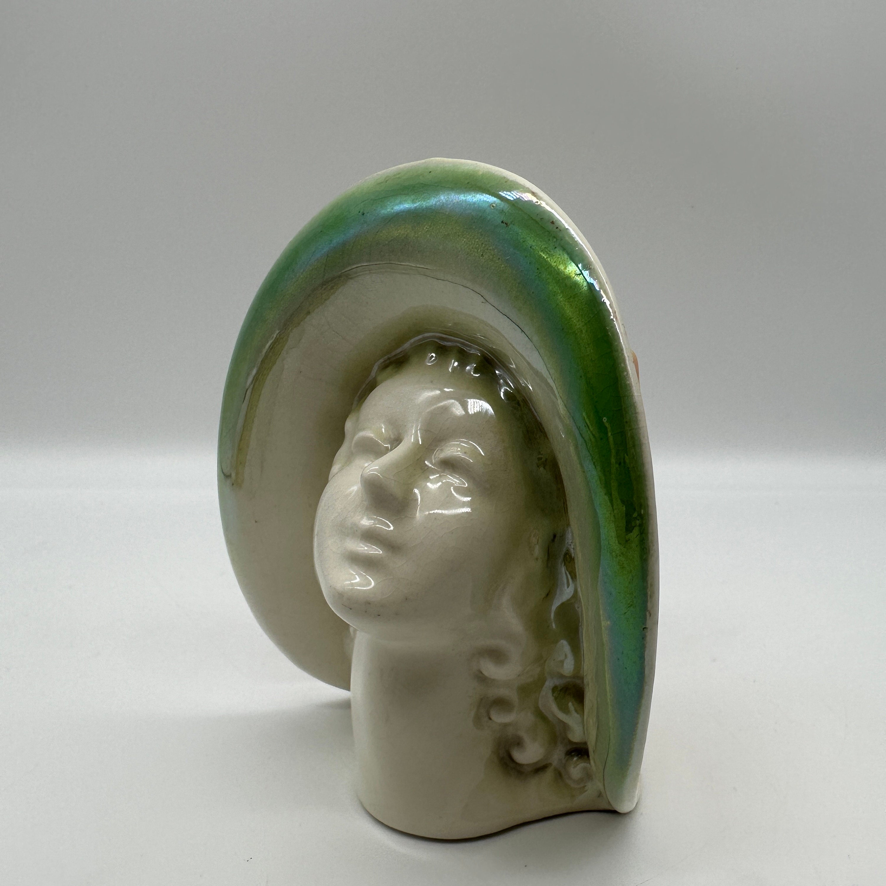Art Deco Lady Head With Green Lusterware Hat Royal Haeger - Etsy