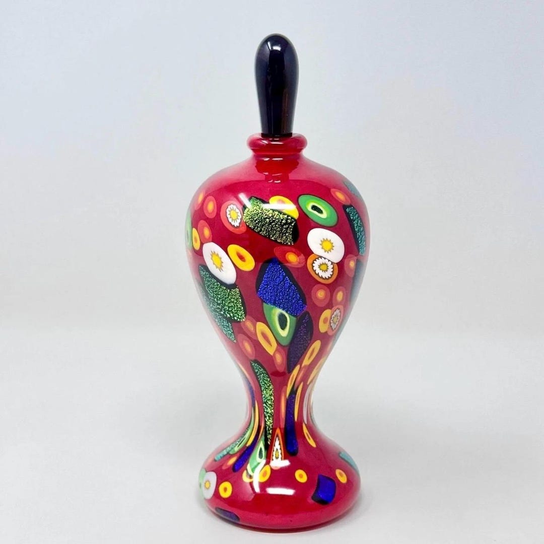Mad Art Glass Studio Signed Red Millefiori Large Glass Perfume Bottle ...